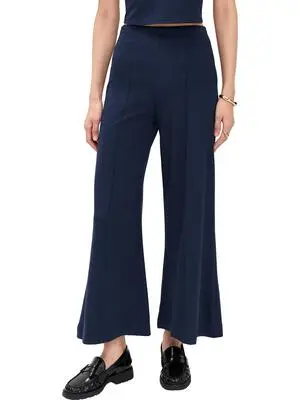RIPLEY RADER Ponte Knit Cropped Wide Leg Pants - Navy