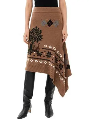 Monse Mixed Fair Isle Midi Skirt - Khaki