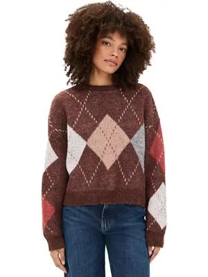 Moon River Argyle Pattern Knit Sweater - Brown Multi