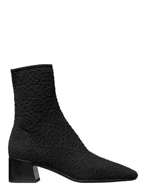Tory Burch T Monogram Jacquard Ankle Boots - Perfect Bl