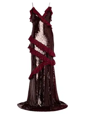 LoveShackFancy Rialto Sequined Maxi Dress - Bordeaux