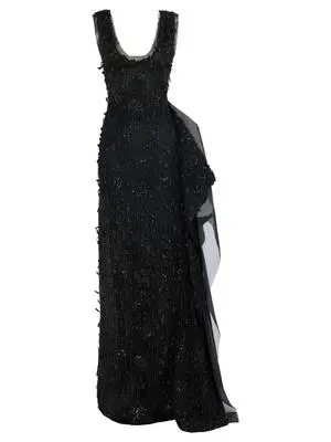 A.W.A.K.E. Mode Beaded Silk-blend Maxi Dress - Black