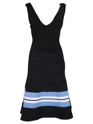 Carolina Herrera Striped V-neck Dress With Bow Detail - Black