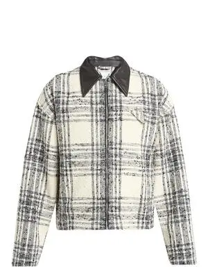 Bottega Veneta Leather-collar Check Bouclé Jacket - White