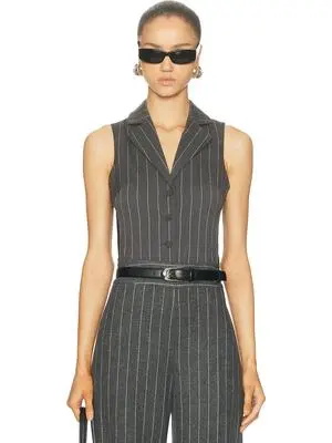 Fleur Du Mal Maxwell Bodysuit - Dark Grey Pinstripe