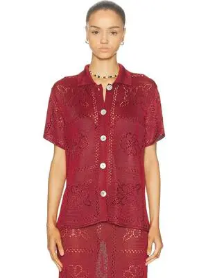Calle Del Mar Floral Tile Short Sleeve Shirt - Oxblood