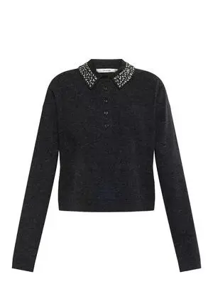 GESTUZ Embellished-collar Knitted Top - Grey