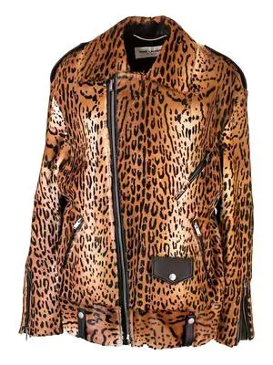 Saint Laurent Animal-print Zip-up Jacket - Brown