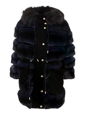 Fendi Fur Trim Quilted Coat - Blue