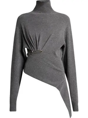 LANVIN Asymmetric Safety-pin Gathered Cashmere Turtleneck Sweater - Dove