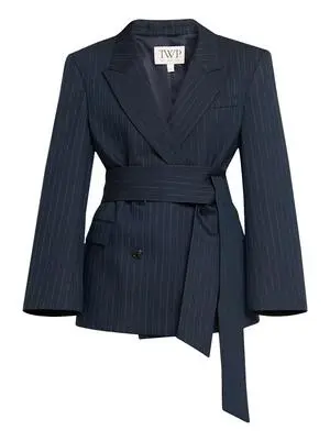 TWP Delancey Striped Wool Wrap Blazer - Insignia Blue