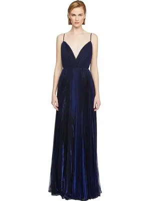Halston Zellie Crystal Pleated Jersey Gown - Sapphire Stone