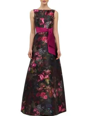 KAY UNGER Nicoletta Floral Sleeveless A-line Gown - Mulberry Multi
