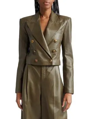 Zimmermann Hypnotic Double-breasted Leather Blazer - Olive