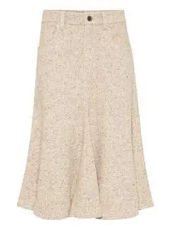Brunello Cucinelli Flecked Virgin Wool And Silk Flute Skirt - Cool Beige