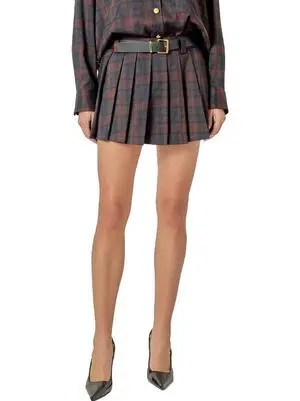 English Factory Plaid Pleated Miniskort - Navy/brown