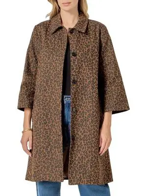 English Factory Animal Print Cotton Trench Coat - Brown Multi