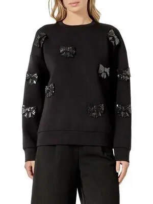 English Factory Sequin Bow Scuba Sweatshirt - Black