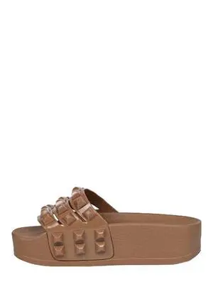Carmen Sol Platform Slides With Borchia Studs Tan