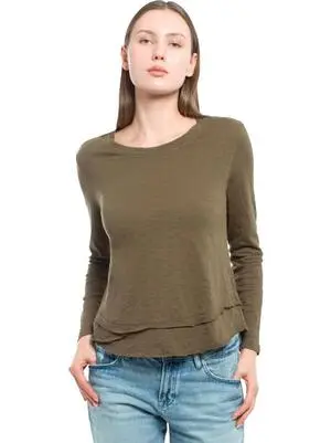 WILT CLOTHING Long Sleeve Mock Layer Tee Dark Olive