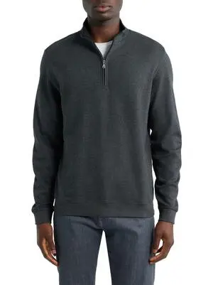 Scott Barber Pima Cotton Interlock Quarter Zip Pullover - Charcoal Heather