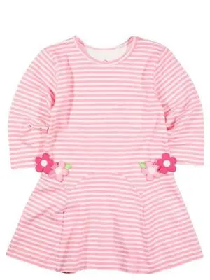 FLORENCE EISEMAN Stripe Knit Dress With Appliqué Flowers - Pink/ White