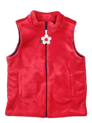 FLORENCE EISEMAN Plush Fleece Zip-up Vest With Appliqué Detail - Red
