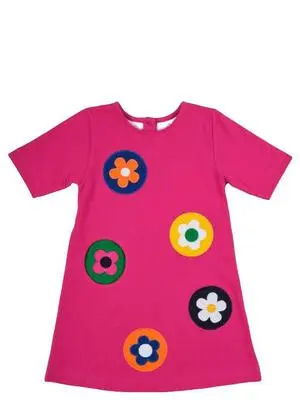 FLORENCE EISEMAN Pique Knit Dress With Appliqué Flower Dots - Pink/ Multicolor