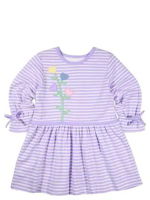 FLORENCE EISEMAN Knit Dress With Appliqué Heart Flowers - Light Purple/ White