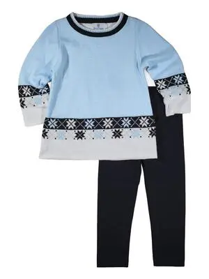 FLORENCE EISEMAN Sweater Tunic With Snowflakes And Leggings Set - Light Blue/ White