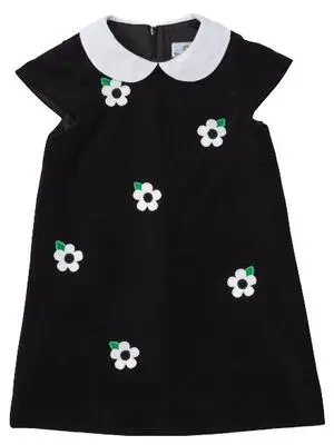 FLORENCE EISEMAN Velvet Dress With Appliqué Flowers - Black