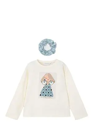 MAYORAL Girls' Long Sleeve T-shirt With Hair Accessory - Ivory
