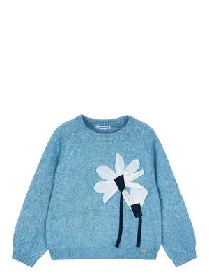 MAYORAL Girls' Floral Appliqué Knit Jumper - Blue