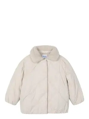 MAYORAL Diamond Quilted Puffer Jacket With Faux Fur Collar - Cream