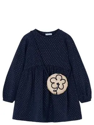 MAYORAL Girls' Fleece Dress With Handbag - Navy