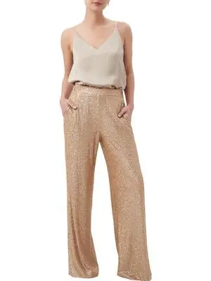 Trina Turk Atarashii Wide-Leg Sequin Pants Gold