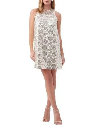 Trina Turk Johana Floral Sequin Shift Dress - Silver