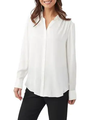 Trina Turk Cassavetes Silk-Blend Button-Up Top Whitewash