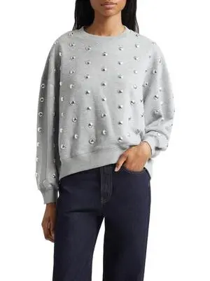 Cinq À Sept Studded Cotton-blend Sweatshirt - Heather Grey/silver