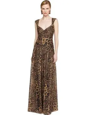 Halston Claudia Chiffon Gown - Leopard