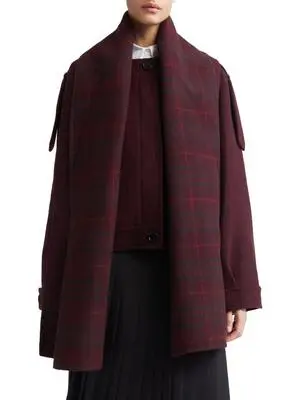 Burberry Oldbrook Detachable Check Scarf Wool Jacket - Wine Red