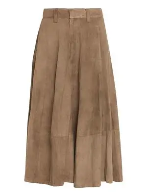 Brunello Cucinelli Suede Circle Midi Skirt - Mud