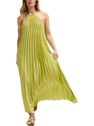 LILY AND LIONEL Philomena Halter Neck Pleated Maxi Dress - Green