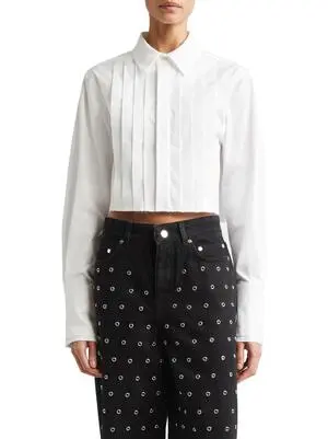 Monse Crop Stretch Poplin Tuxedo Shirt - Ivory