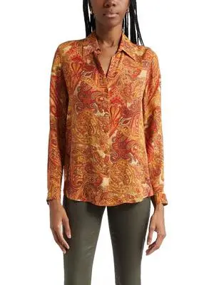 L'Agence Nina Paisley Print Silk Shirt - Golden Ochre Twill Paisley