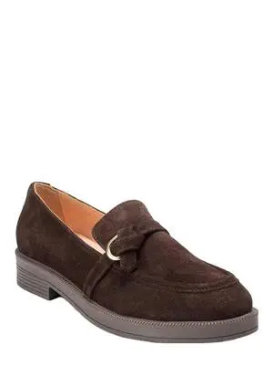 FOREVER & ALWAYS SHOES Galea Buckled Leather Loafers - Brown Suede Leather