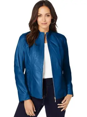 JESSICA LONDON Zip Front Leather Jacket - Ocean Teal