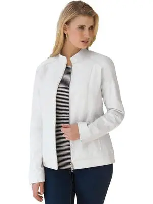 JESSICA LONDON Zip Front Leather Jacket - White