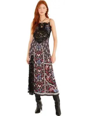 Farm Rio Marcelle Lace Lenzing Ecovero Viscose Slip Midi Dress - Marcelle Black