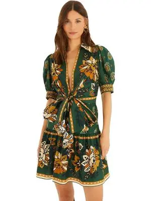 Farm Rio Ayla Short Puff Sleeve Mini Dress - Ayla Green